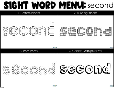 Sight Word Menus – second - Education to the Core Premium