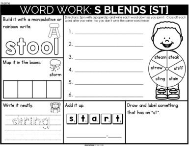No Prep Word Work – S Blends (ST) - Education to the Core Premium