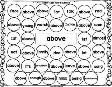 Poppin Sight Words – above - Education to the Core Premium