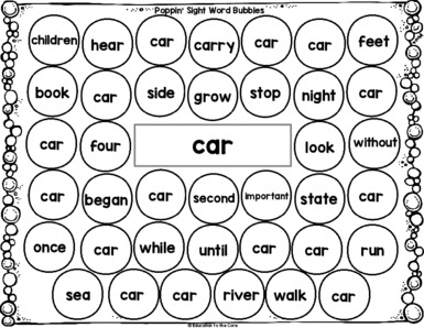 Poppin Sight Words – car - Education to the Core Premium