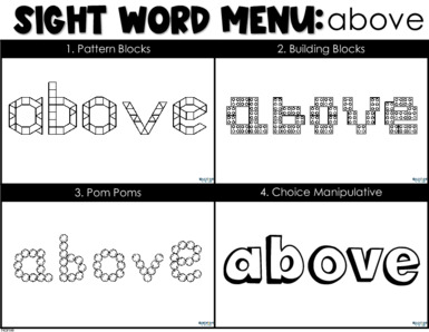 Sight Word Menus – above - Education to the Core Premium