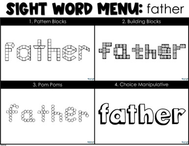 Sight Word Menus – father - Education to the Core Premium